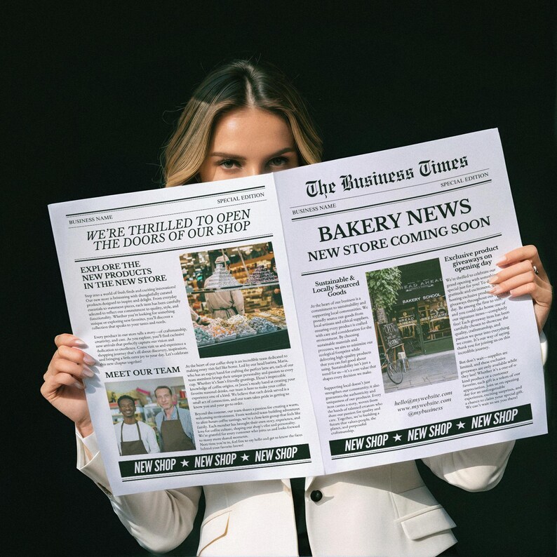 Business Launch Announcement Newspaper Template, Branding Photoshoot ...