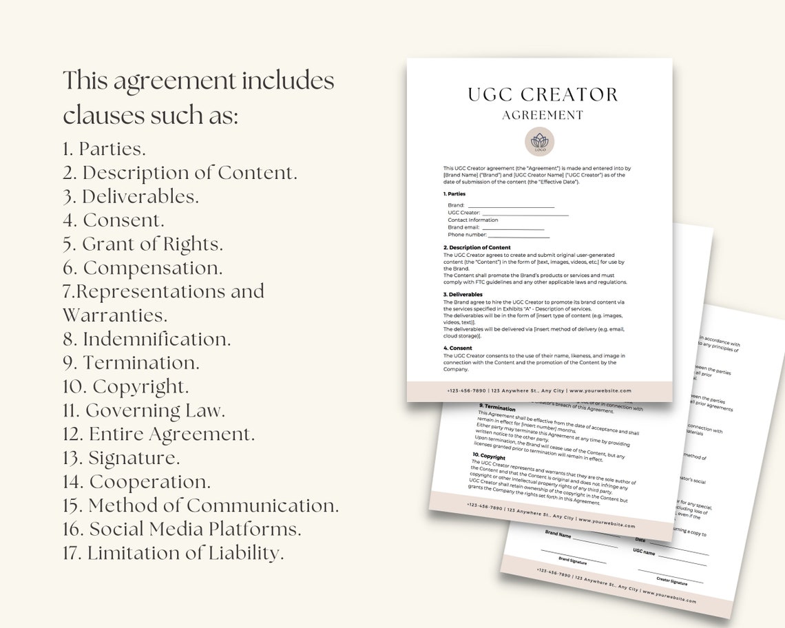 Ugc Creator Contract, UGC Creator Agreement, UGC Contract, UGC Template ...