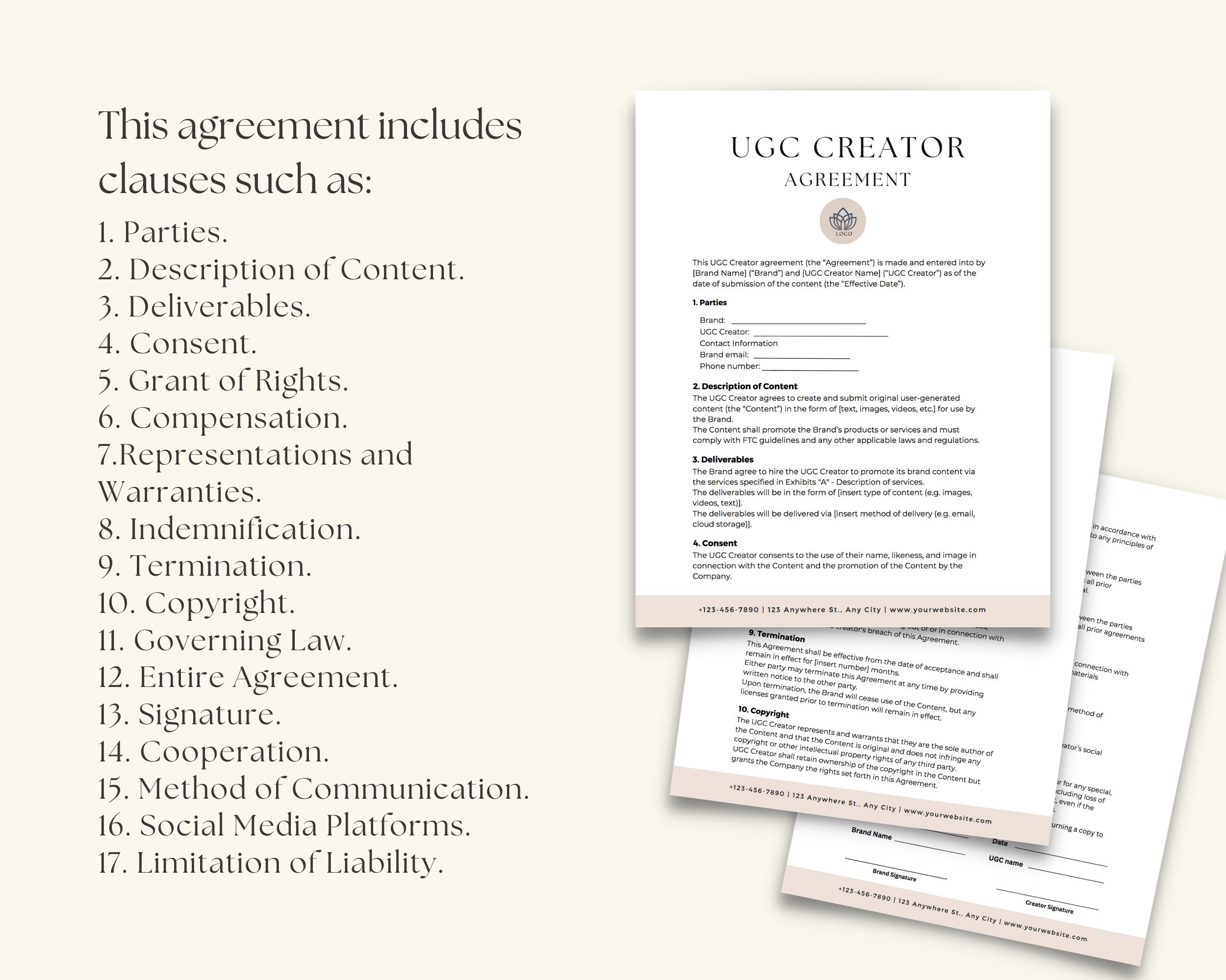 UGC Creator Contract Template, Canva Agreement (digital Download), User ...