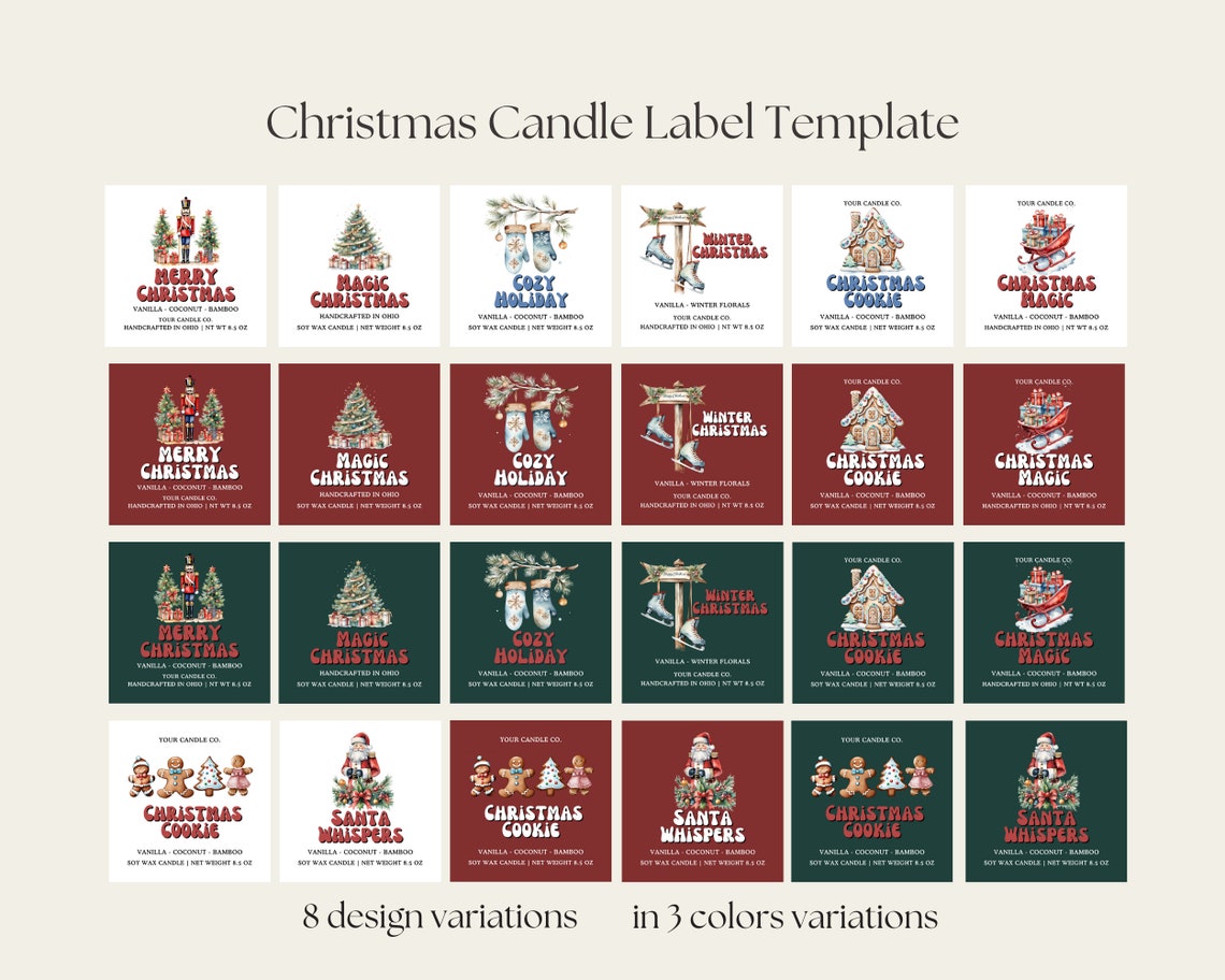 Christmas Candle Label Template Holidays Candle Label Retro - Etsy