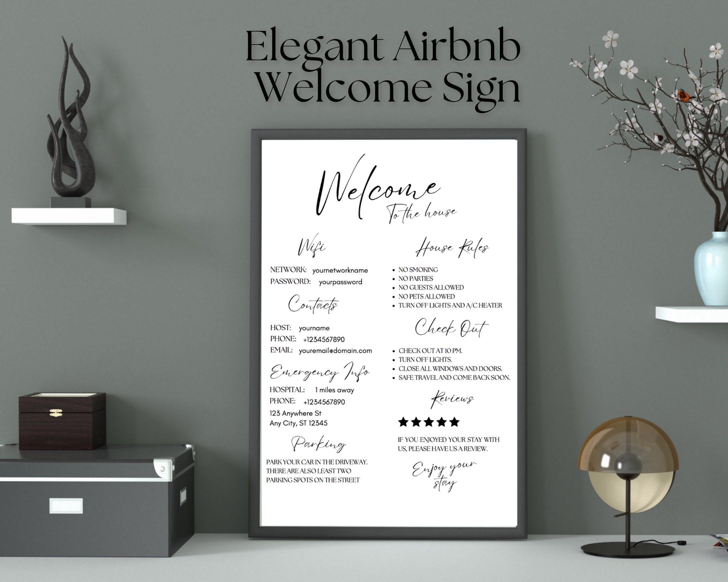 Airbnb Elegant Welcome Sign Template, Airbnb Sign Template, Airbnb ...