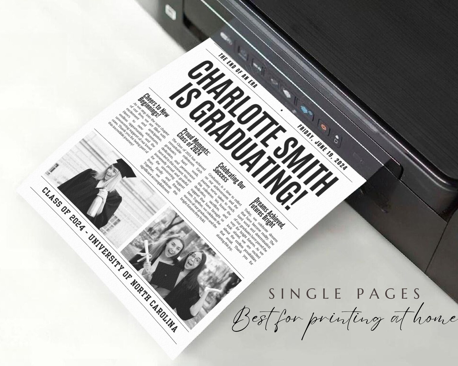 Graduation Newspaper Template, Newspaper Graduation Announcement, Class ...