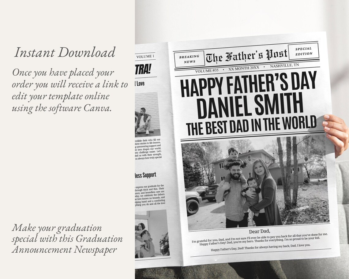 Fathers Day Newspaper, Personalized Gifts for Dad, Gift From Daughter ...