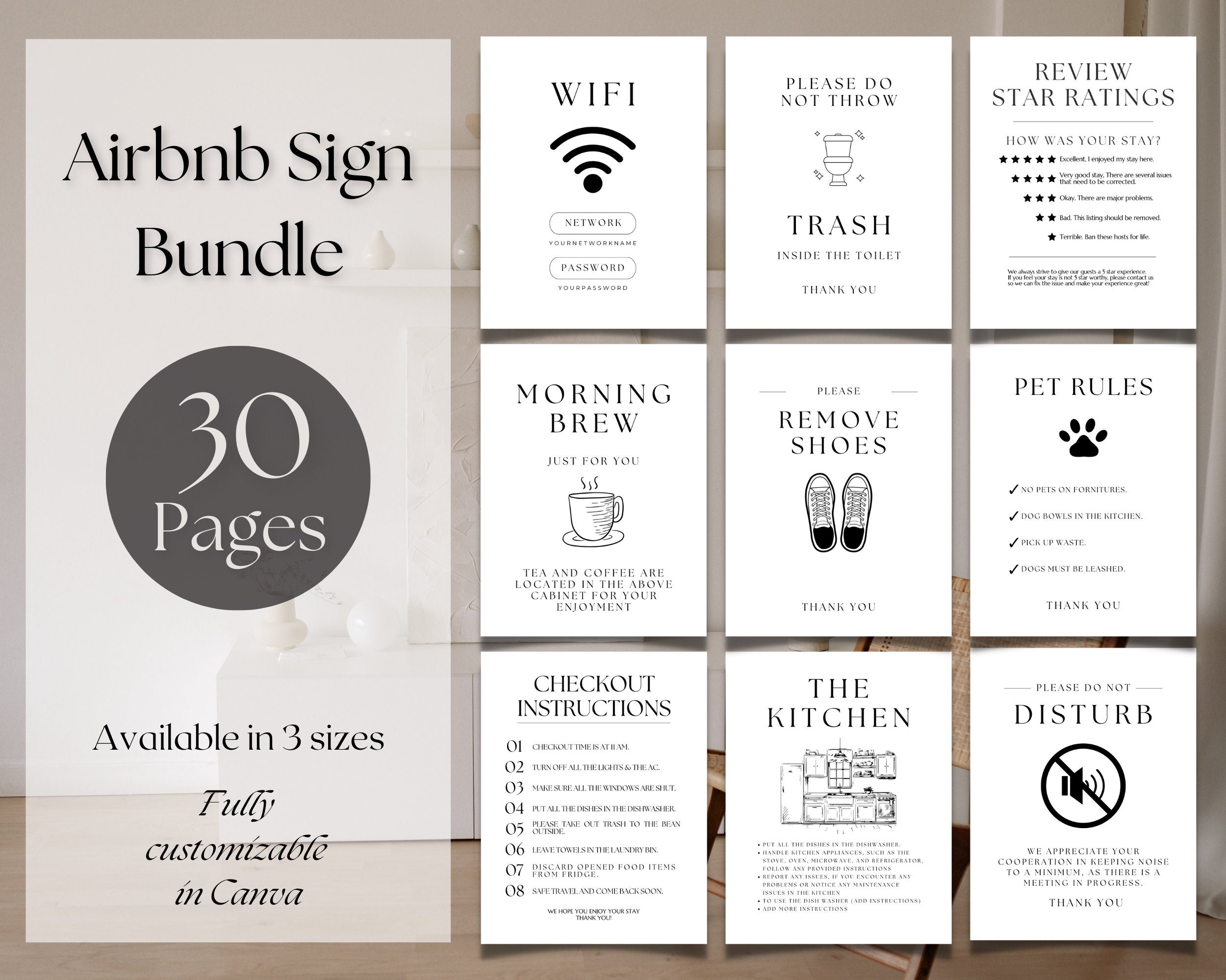 Airbnb Sign Bundle Template Airbnb Welcome Sign Airbnb Host - Etsy