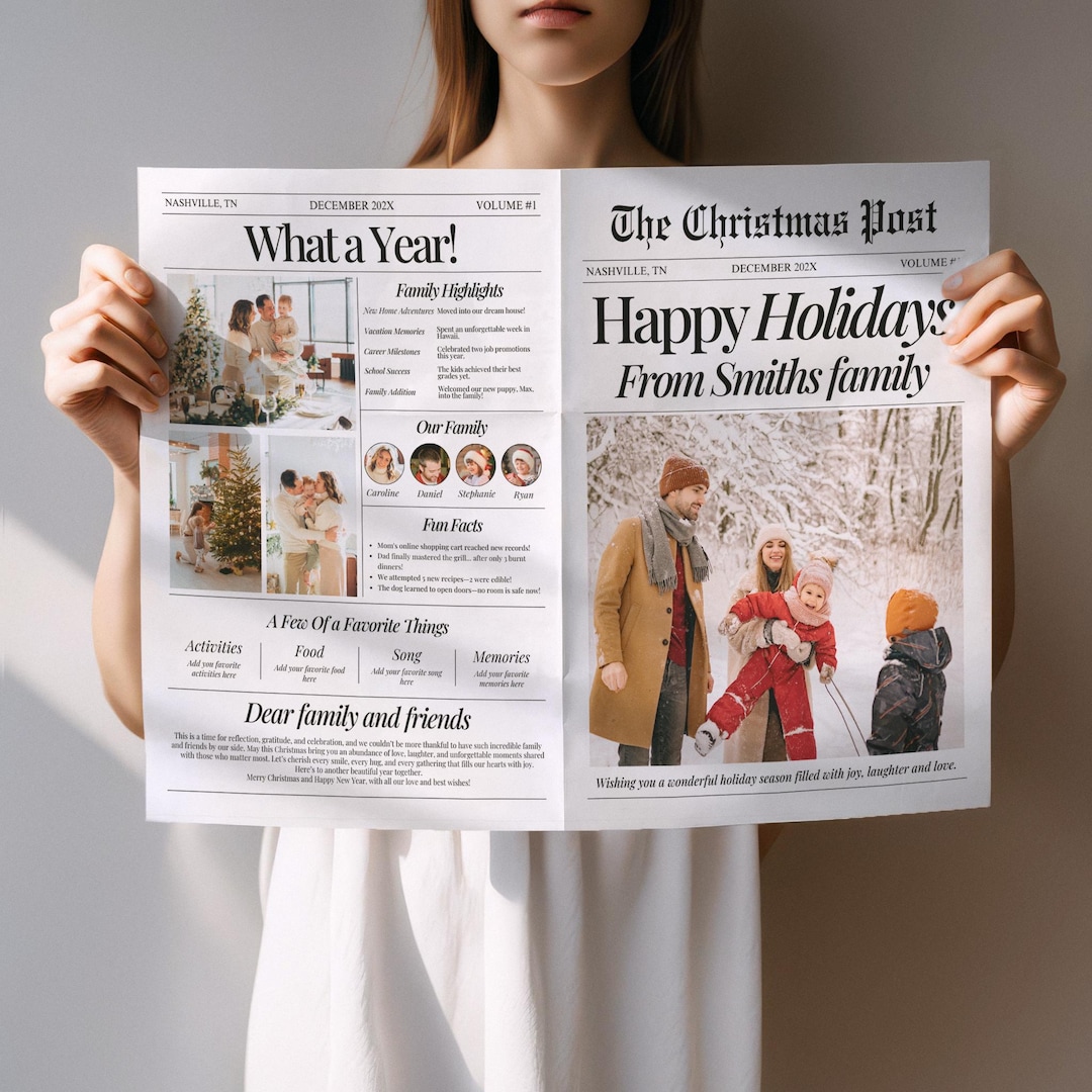 Christmas Family Newspaper Template, Year in Review Newsletter (digital ...