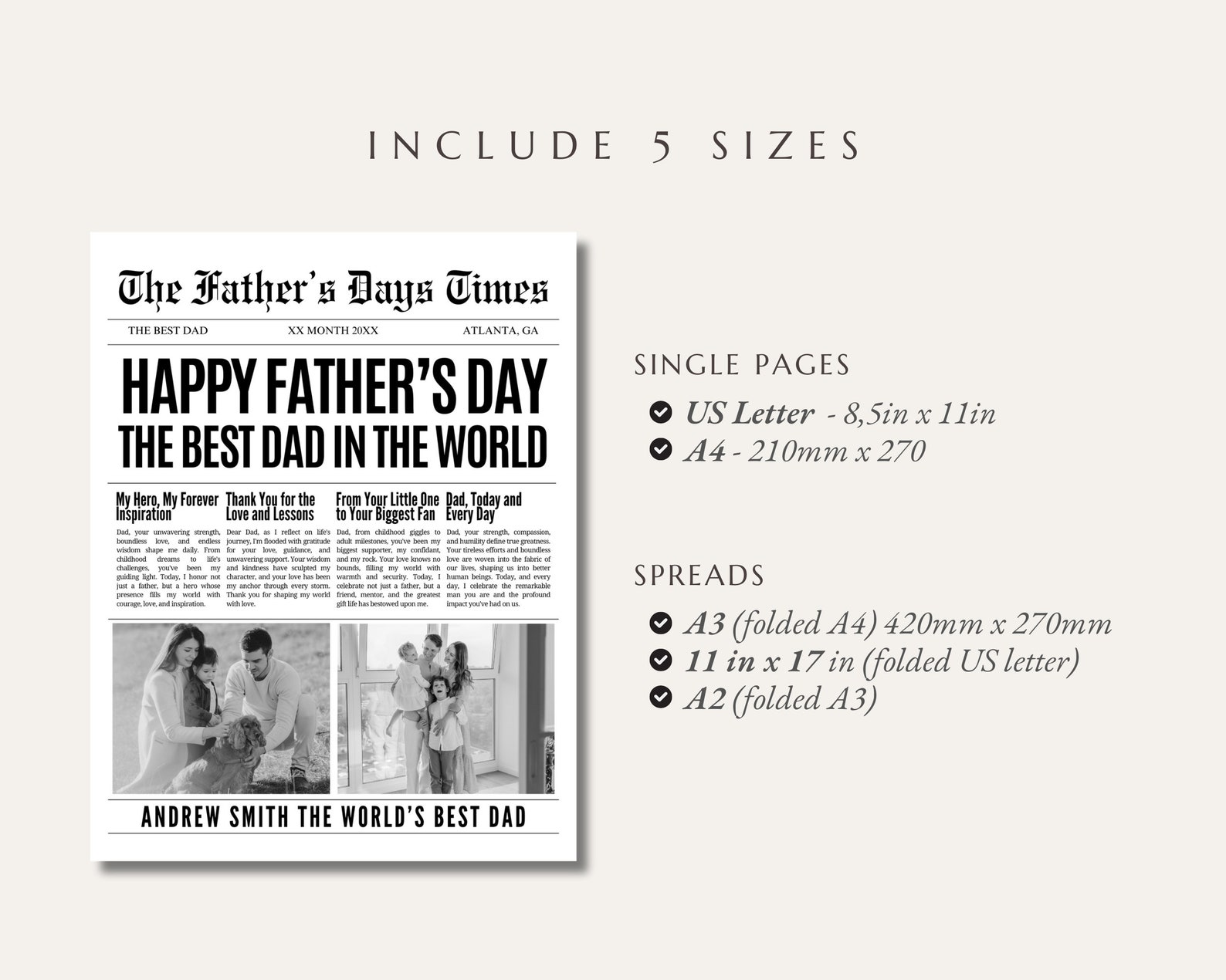 Personalized Father's Day Newspaper Template, Gift for Dad (digital) - Etsy