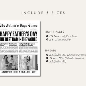 Fathers Day Newspaper, Printable for Dad, Personalized Gifts for Dad ...