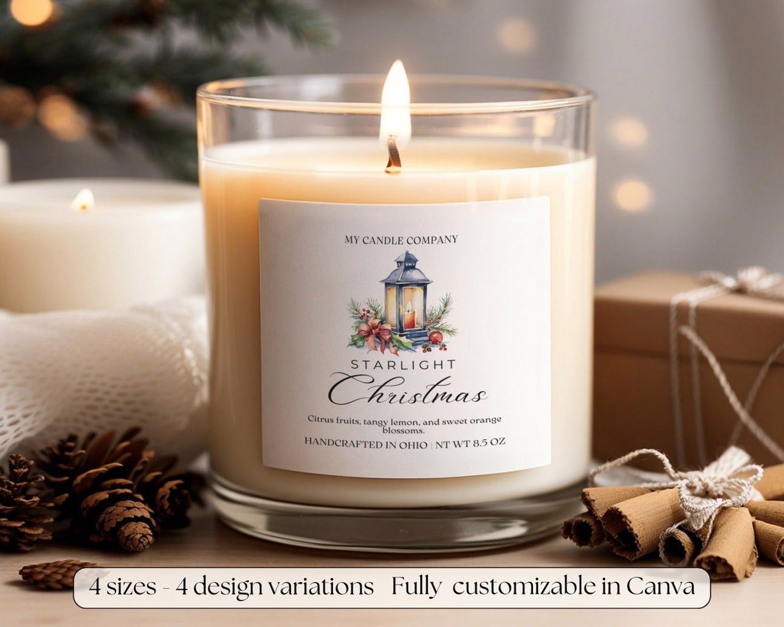 Christmas Candle Label Template, Vintage Christmas Candle, Holidays ...