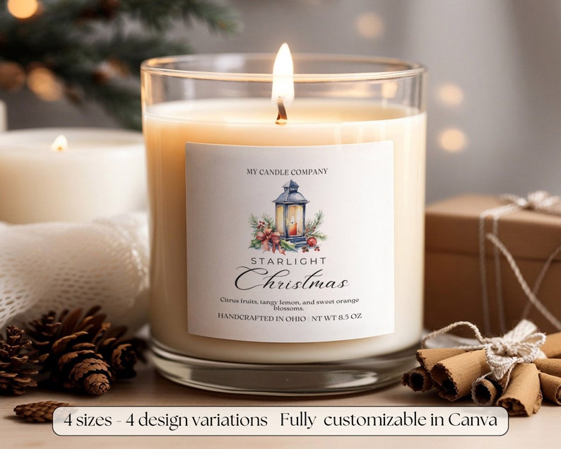 Christmas Candle Label Template, Vintage Christmas Candle, Holidays ...