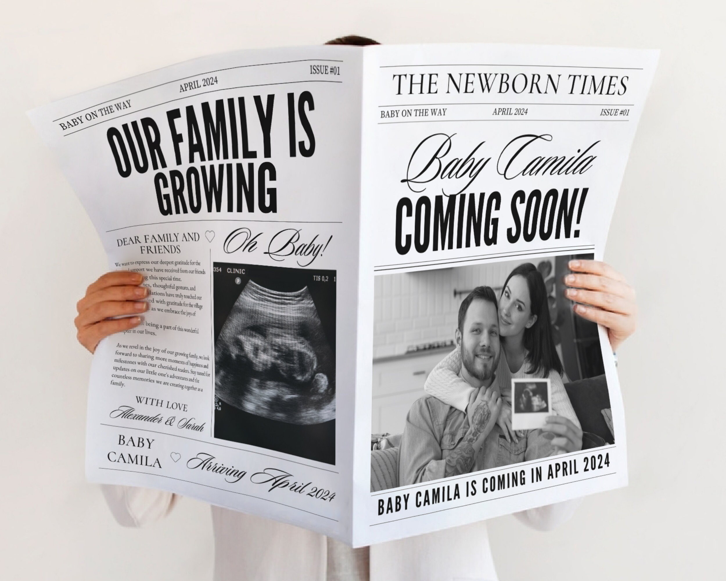 Large Newspaper Baby Announcement, Elegant Baby Announcement, Newspaper ...
