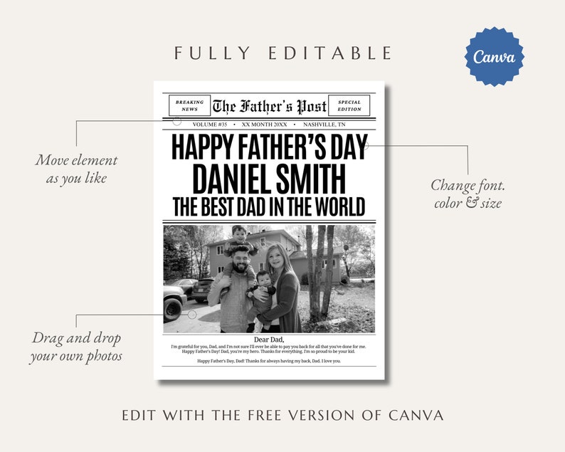 Fathers Day Newspaper, Personalized Gifts for Dad, Gift From Daughter ...