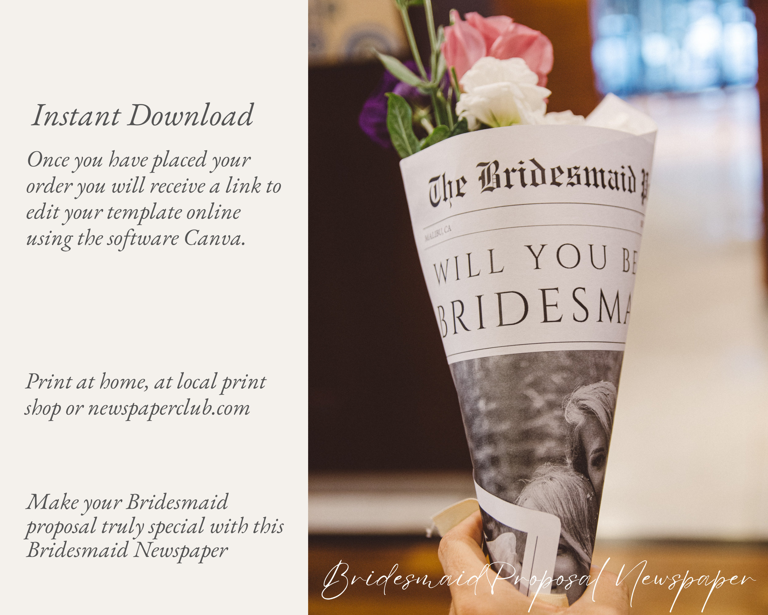 Bridesmaid Proposal Newspaper Bouquet, Bridesmaid Newspaper Flower Wrap ...