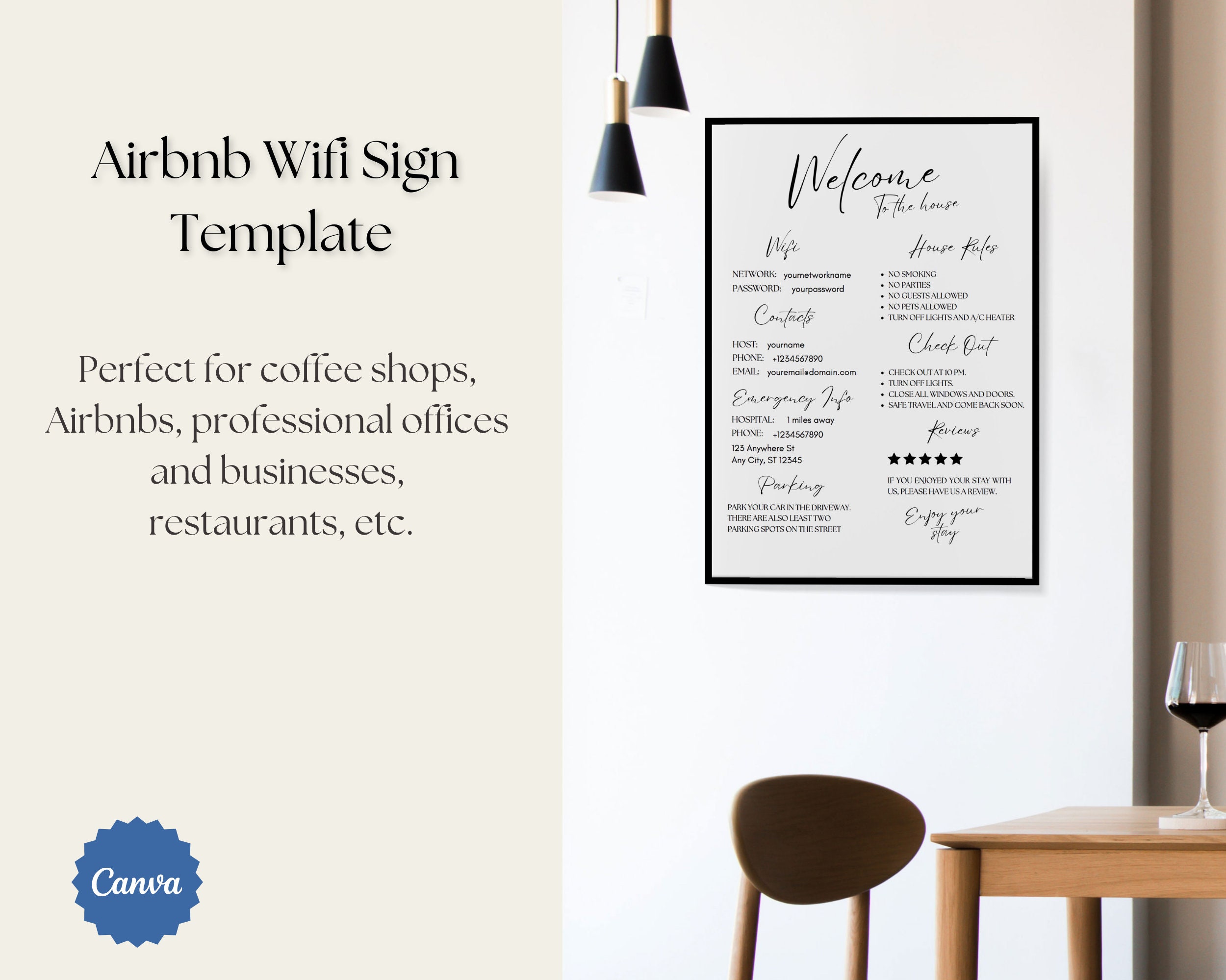 Airbnb Elegant Welcome Sign Template, Airbnb Sign Template, Airbnb ...