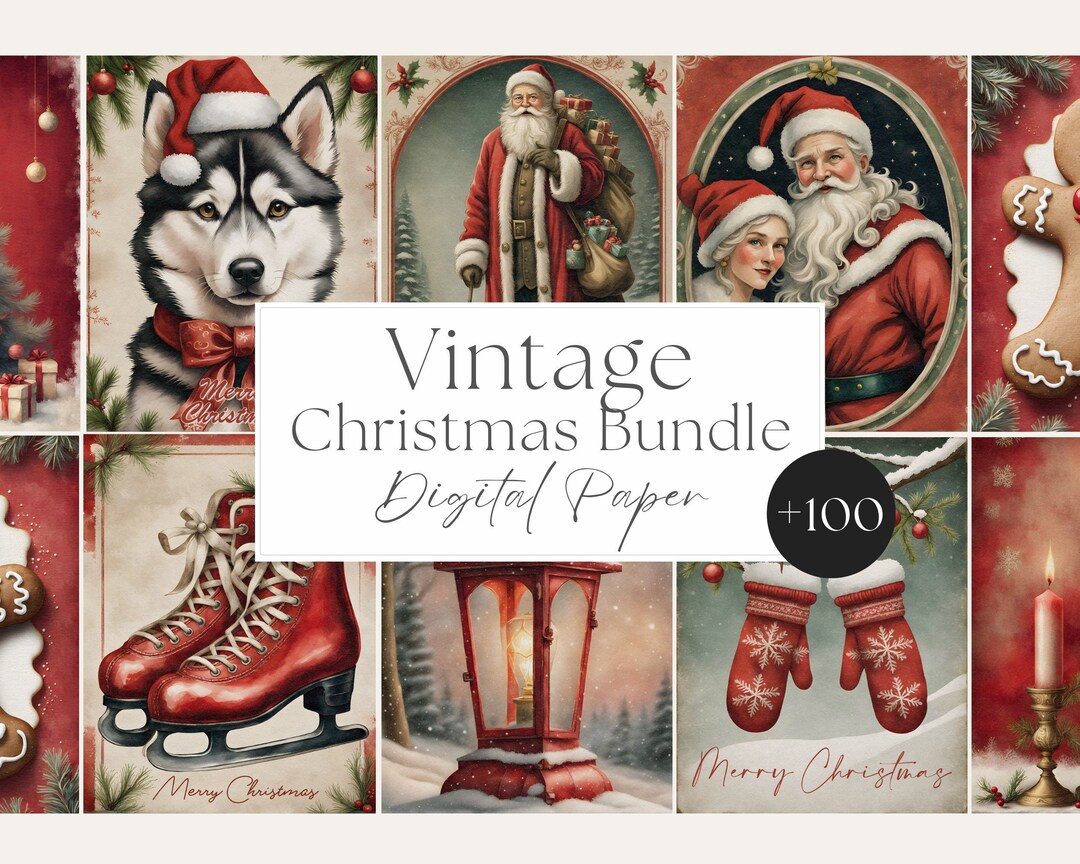 Vintage Christmas Digital Paper, Christmas Bundle Digital Paper ...