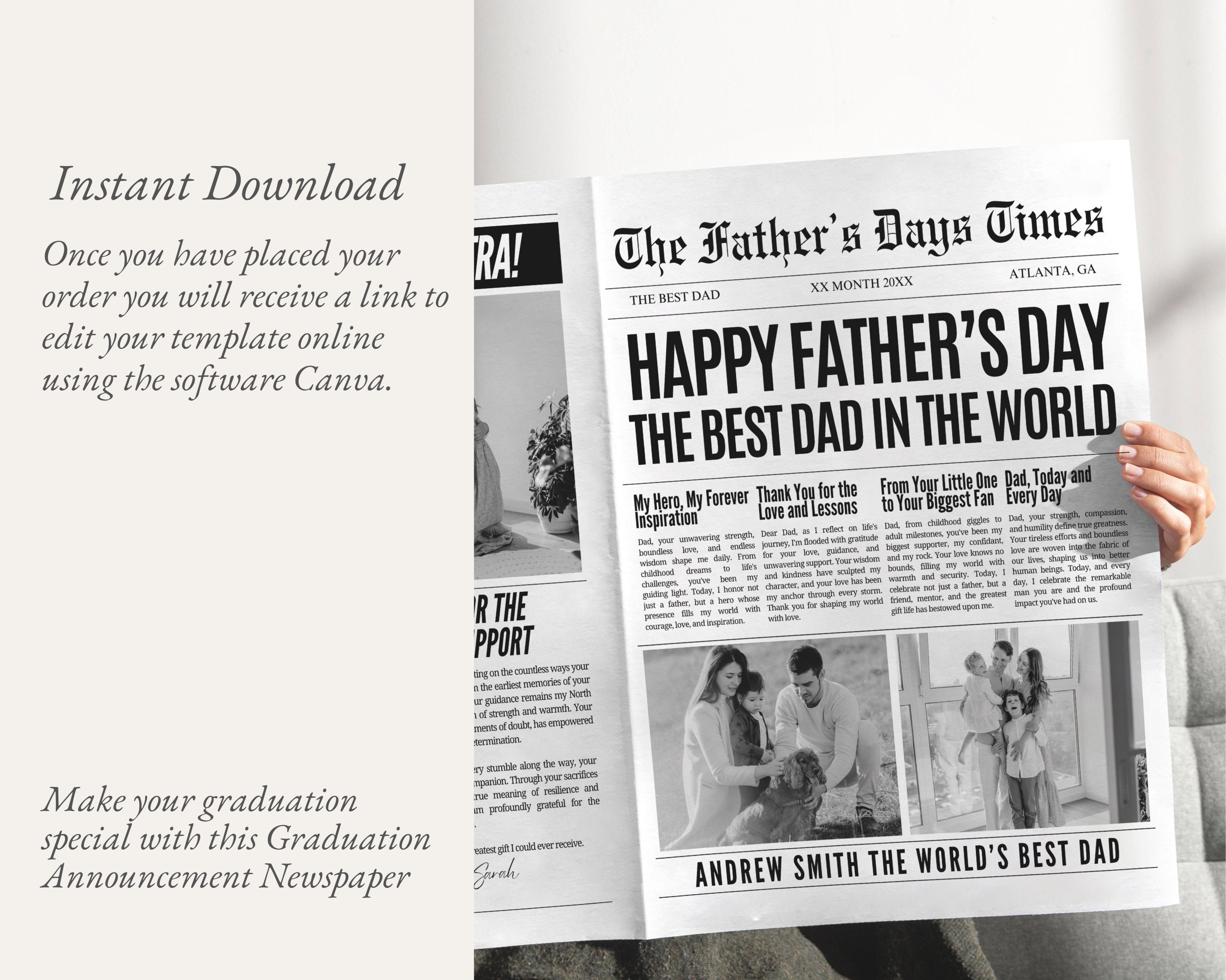 Personalized Father's Day Newspaper Template, Gift for Dad (digital) - Etsy
