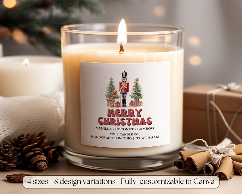Christmas Candle Label Template Holidays Candle Label Retro - Etsy