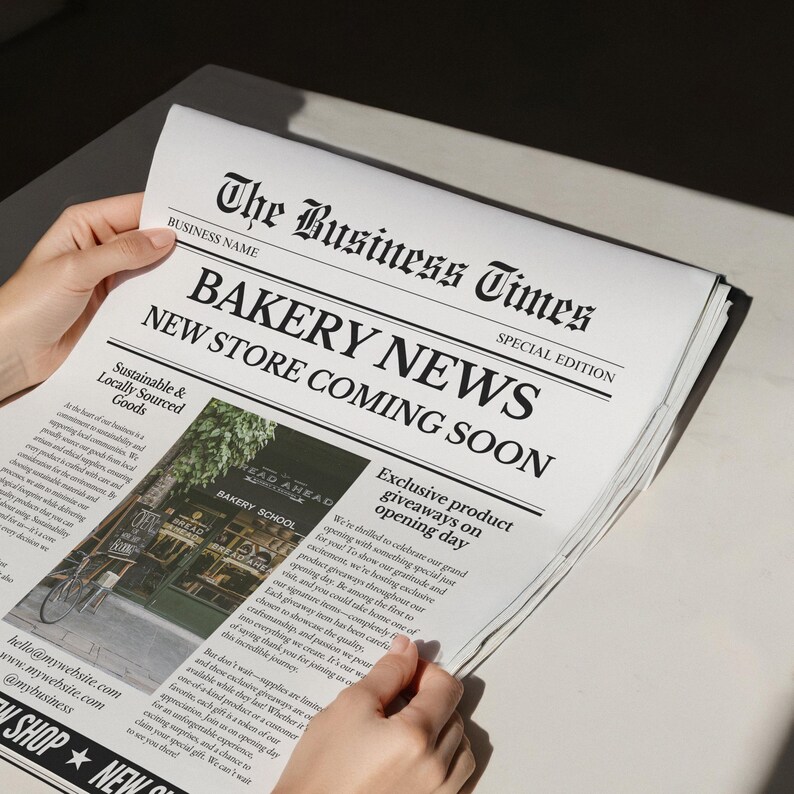 Business Launch Announcement Newspaper Template, Branding Photoshoot ...