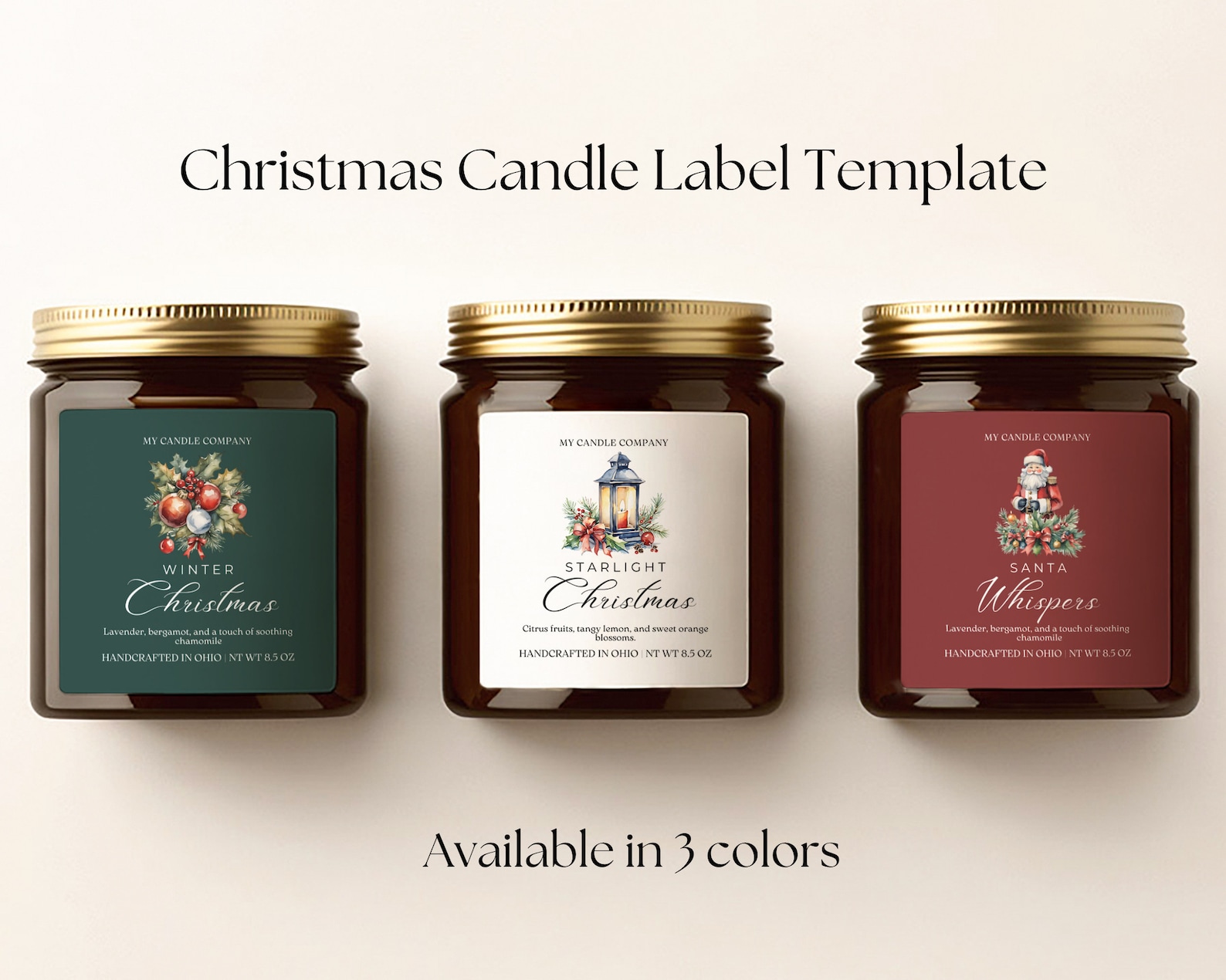 Christmas Candle Label Template, Vintage Christmas Candle, Holidays ...