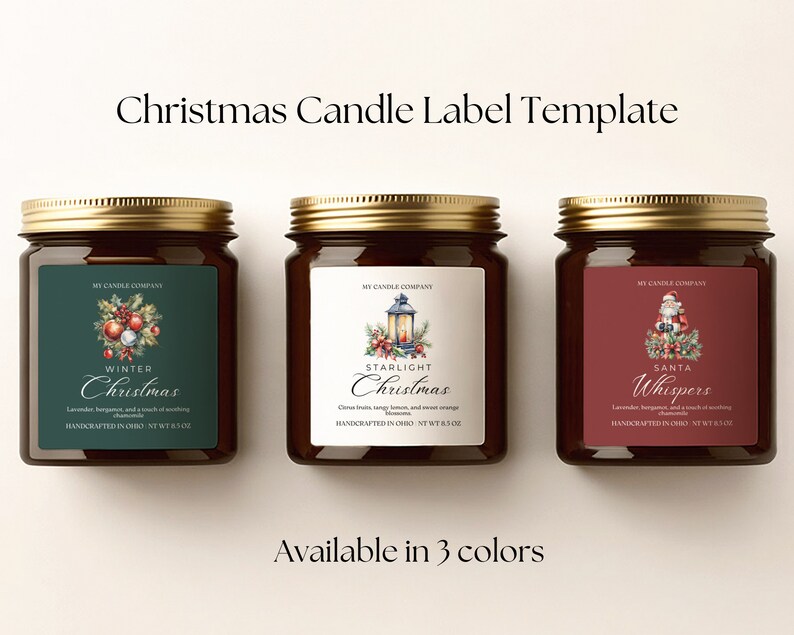 Christmas Candle Label Template, Vintage Christmas Candle, Holidays ...