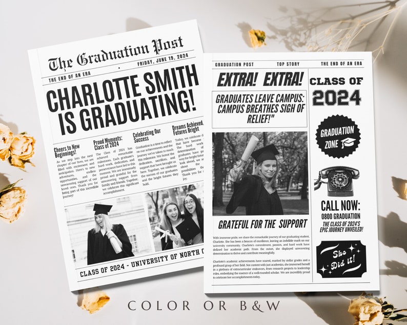 Graduation Newspaper Template, Newspaper Graduation Announcement, Class ...
