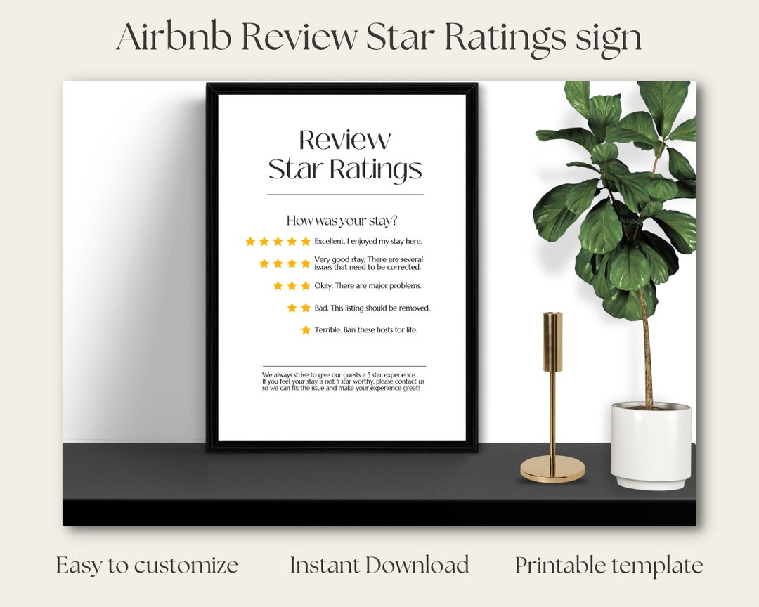 Airbnb Sign Minimalist Template Canva, Review Star Rating Explained ...