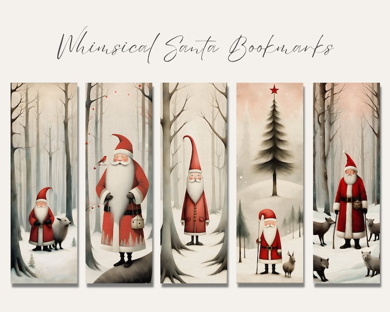 Whimsical Santa Printable Bookmarks, Christmas Printable Bookmarks ...