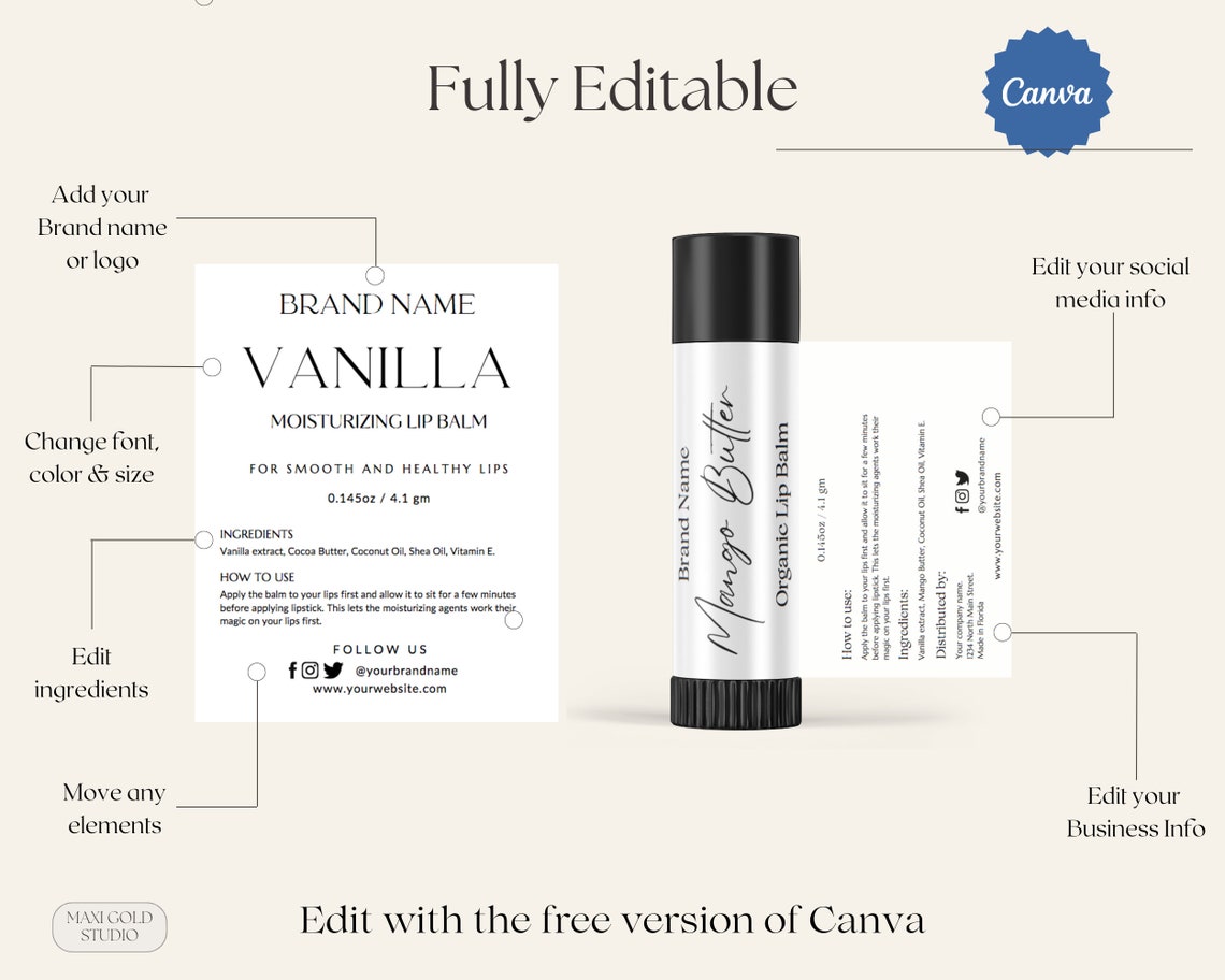 Lip Balm Label Cosmetic Template, Lip Gloss Tube Labels, Cosmetic ...