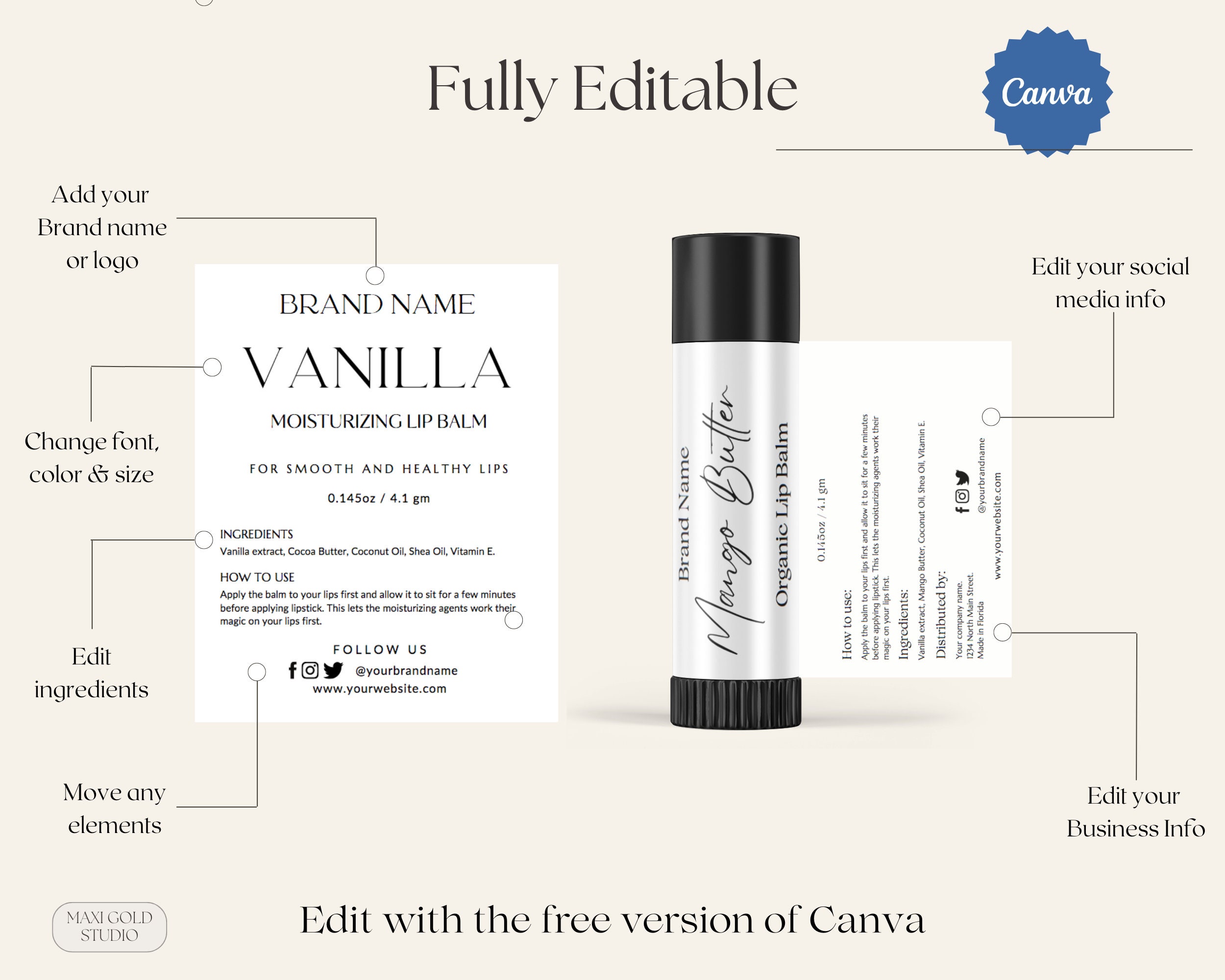 Lip Balm Label Cosmetic Template, Lip Gloss Tube Labels, Cosmetic ...