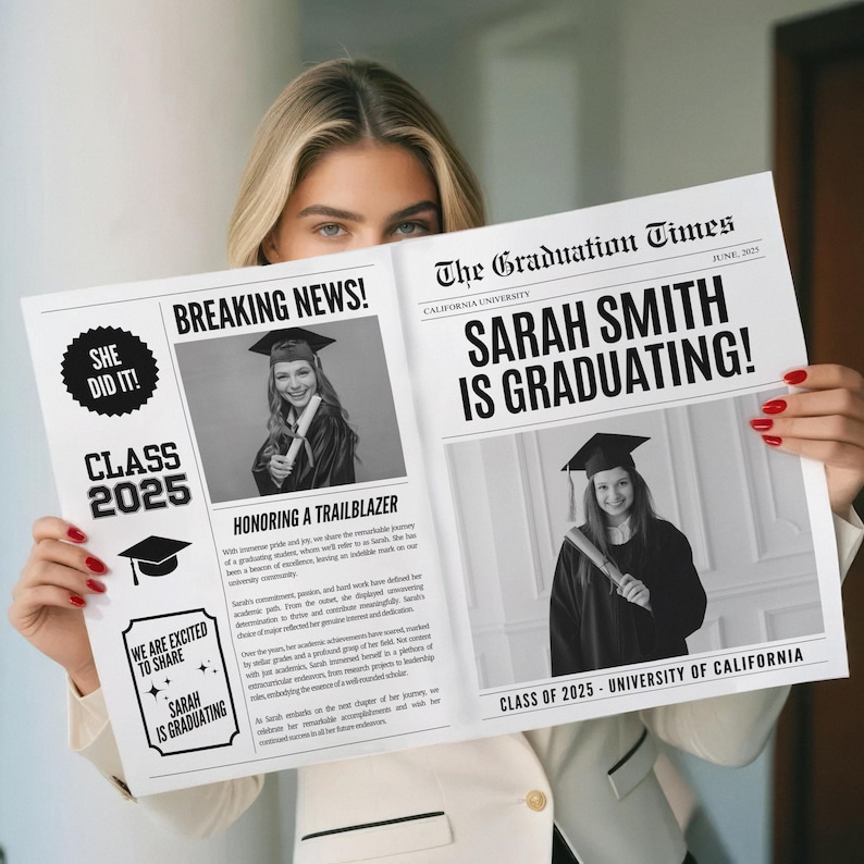 Editable Graduation Newspaper Announcement Template (digital Download ...