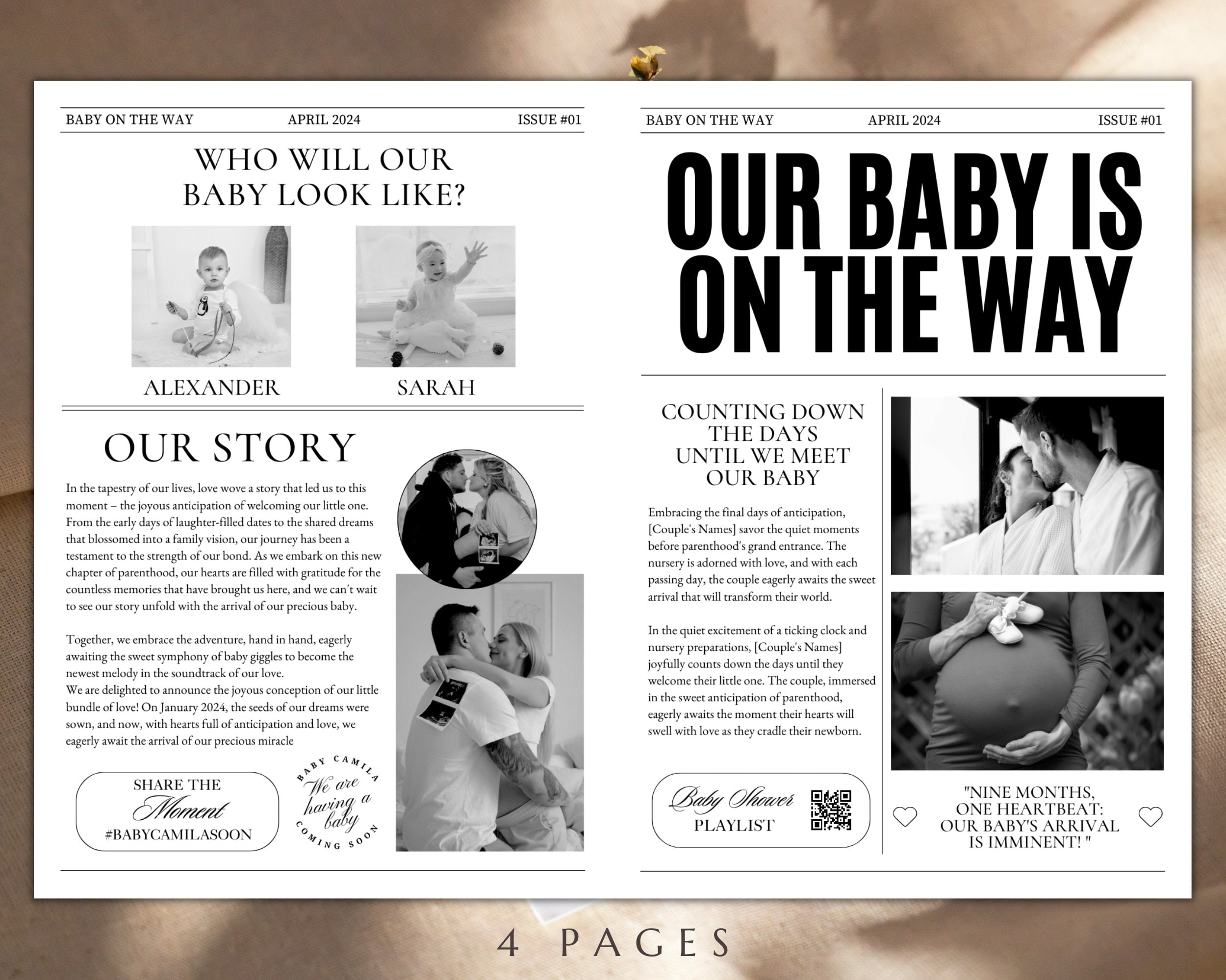 Large Newspaper Baby Announcement, Elegant Baby Announcement, Newspaper ...