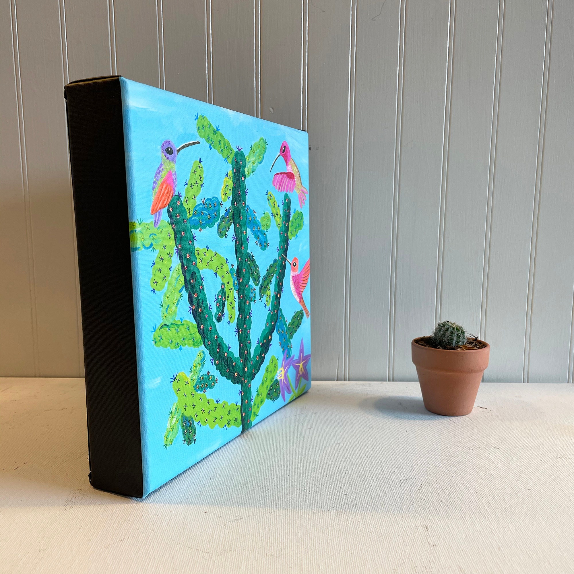 Cholla Cactus and Hummingbirds Print, Cactus and Birds Painting, Tree ...