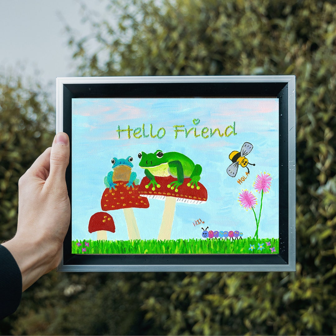 Hello Friend Print, Frogs and Bugs Wall Decor, Little Critters Painting ...