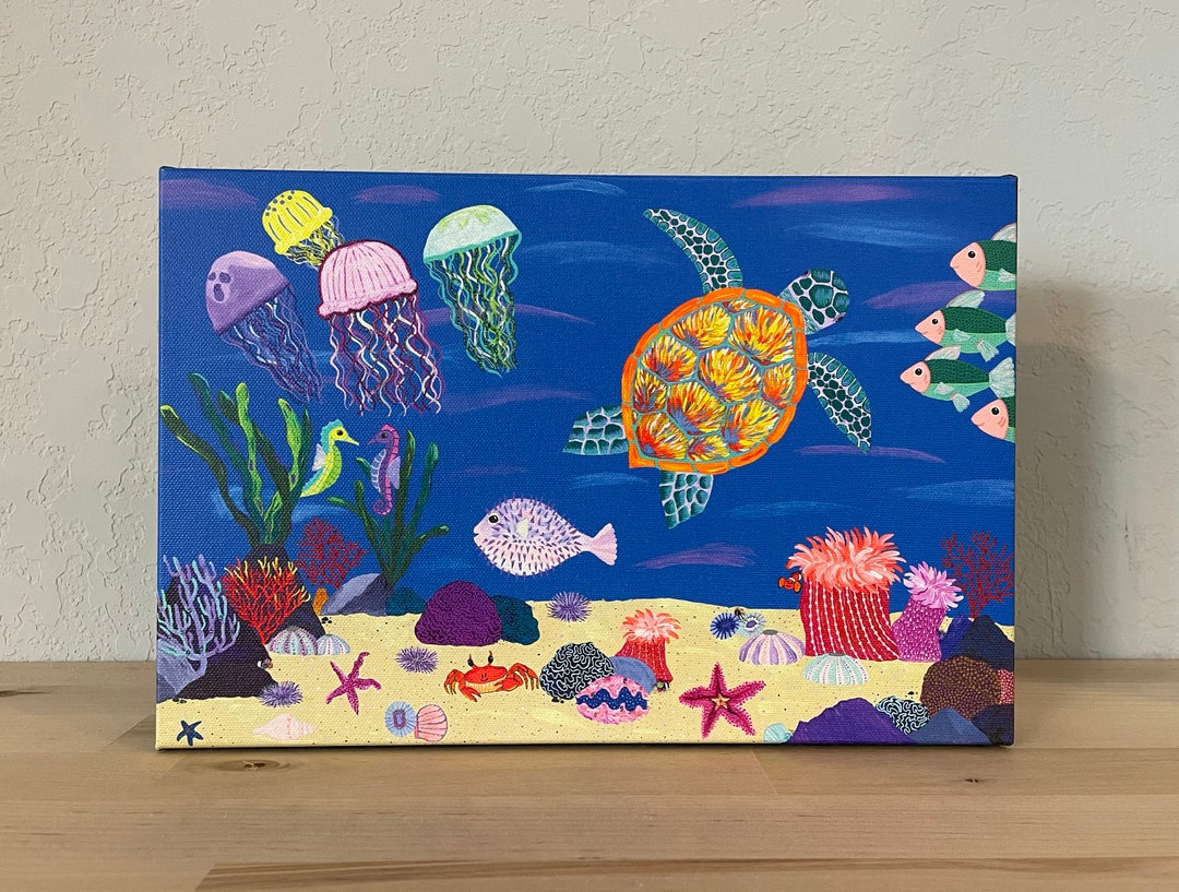 Sea Life Print, Ocean Creatures, Sea Turtle, Jelly Fish, Sea Horses ...
