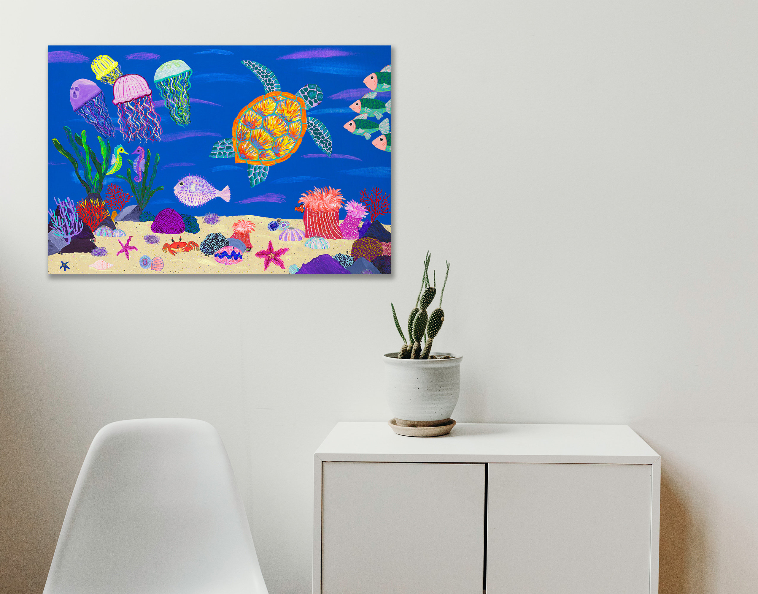 Sea Life Print, Ocean Creatures, Sea Turtle, Jelly Fish, Sea Horses ...