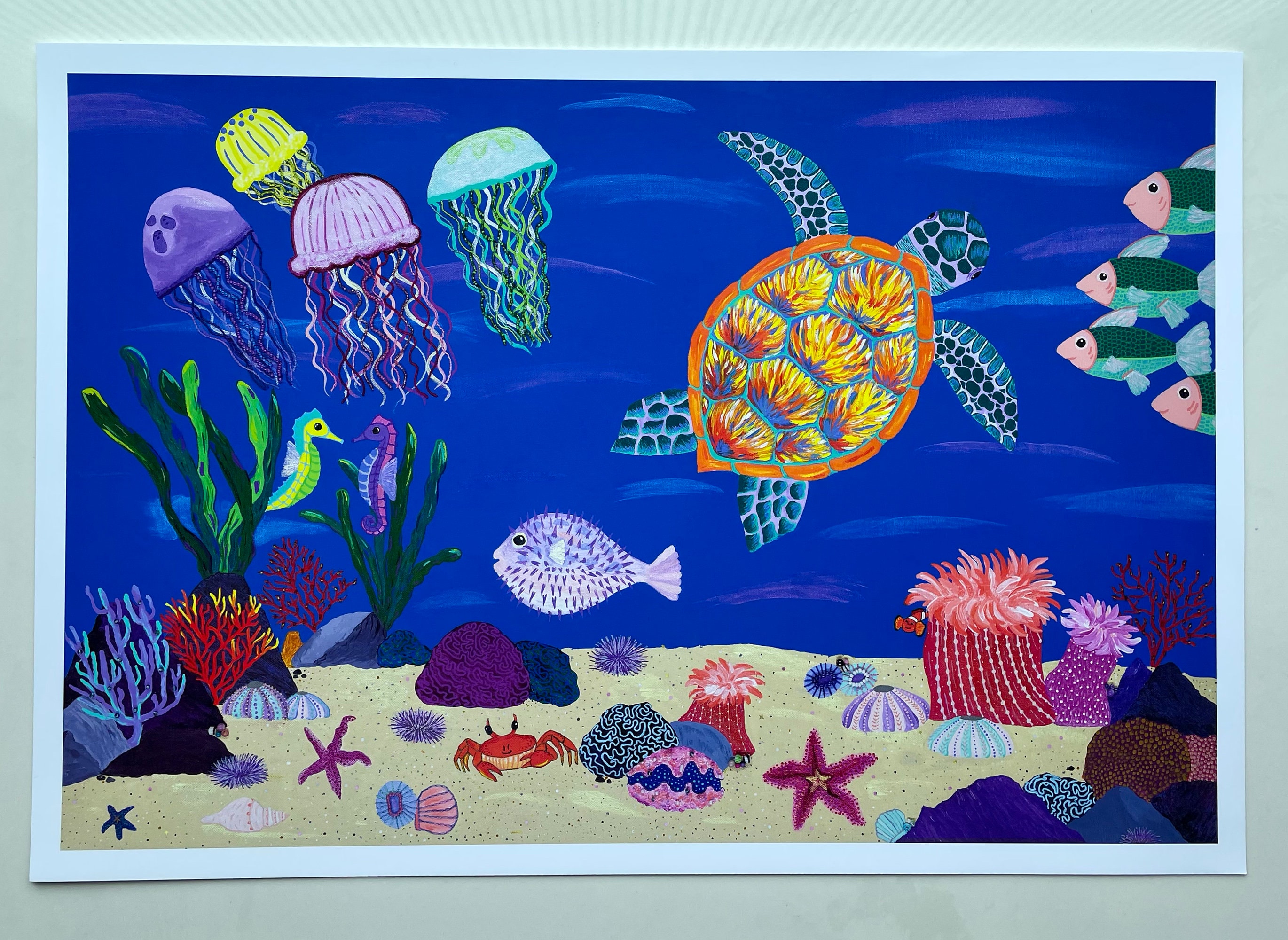 Sea Life Print, Ocean Creatures, Sea Turtle, Jelly Fish, Sea Horses ...
