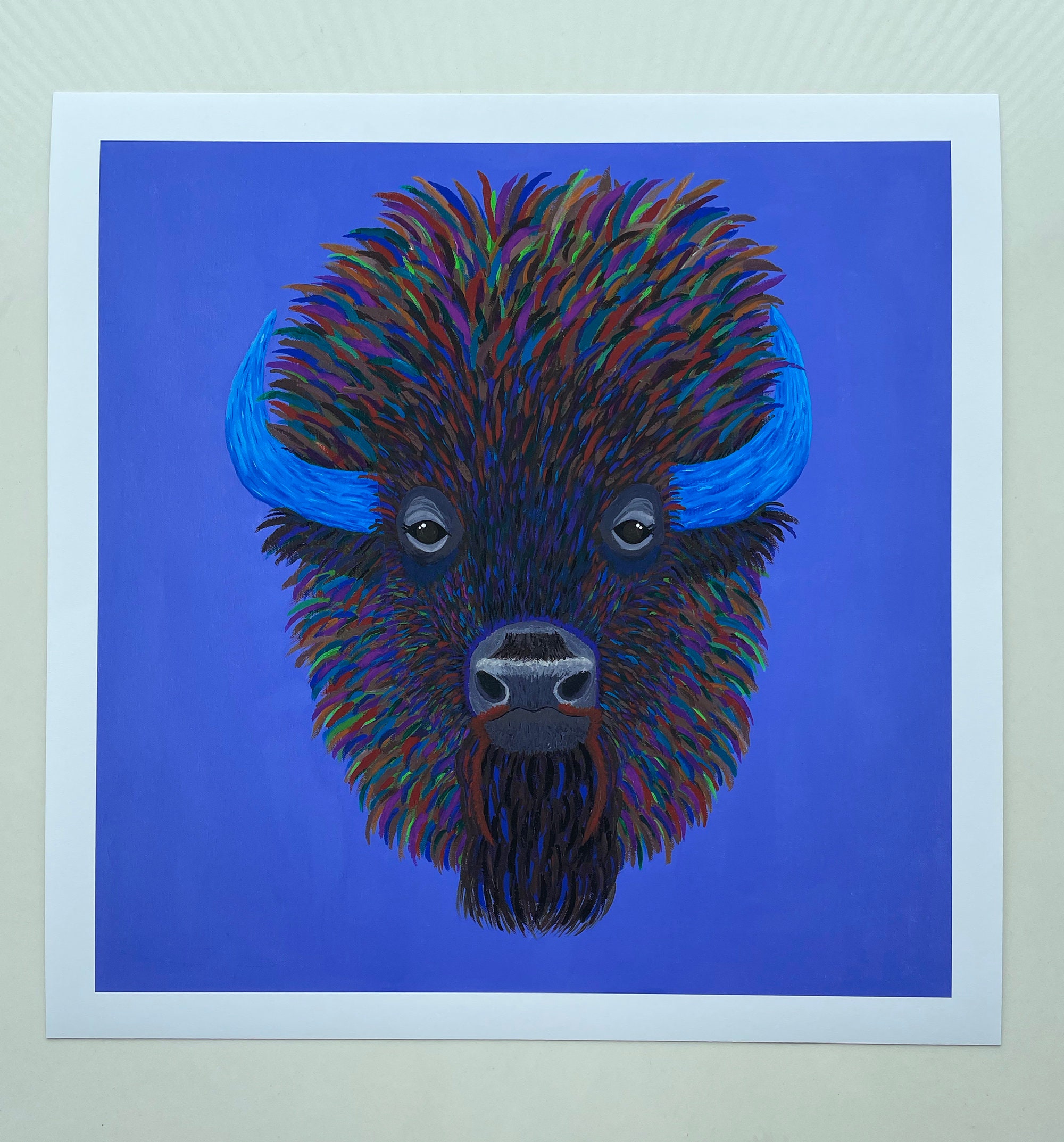 Buffalo print animal head wall decor buffalo head painting | Etsy