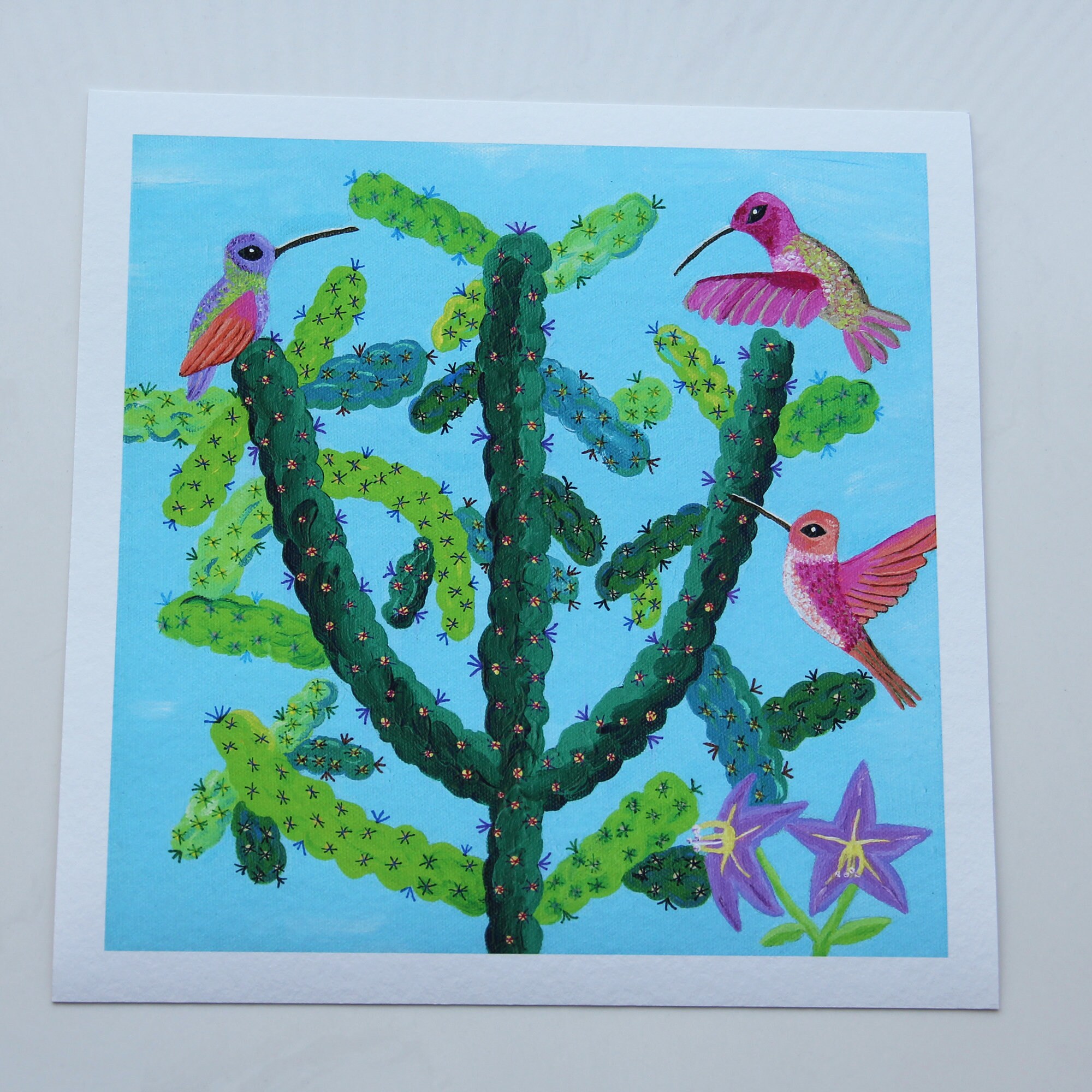 Cholla Cactus and Hummingbirds Print, Cactus and Birds Painting, Tree ...