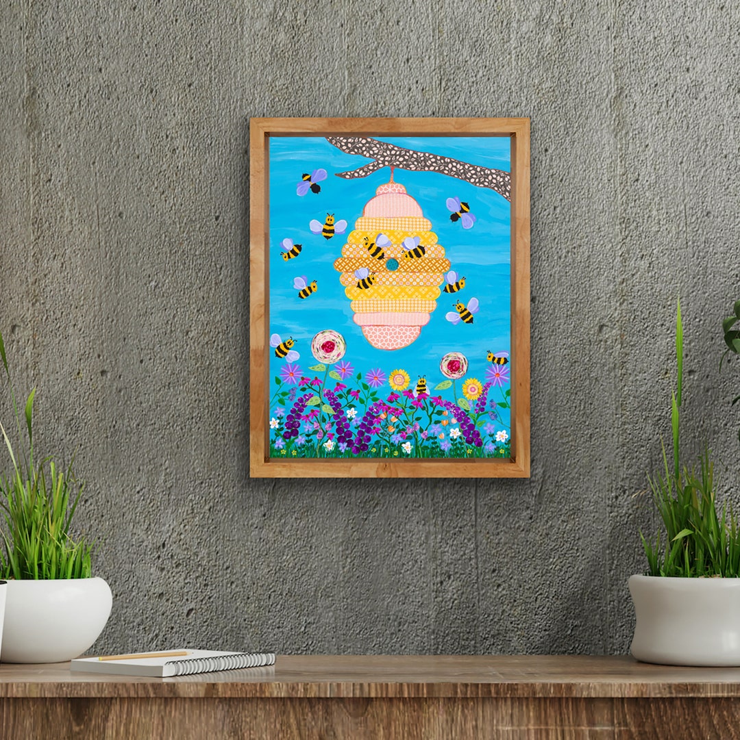 Beehive Art Print, Bee Painting, Bee Home Decor, , Giclée Print on ...