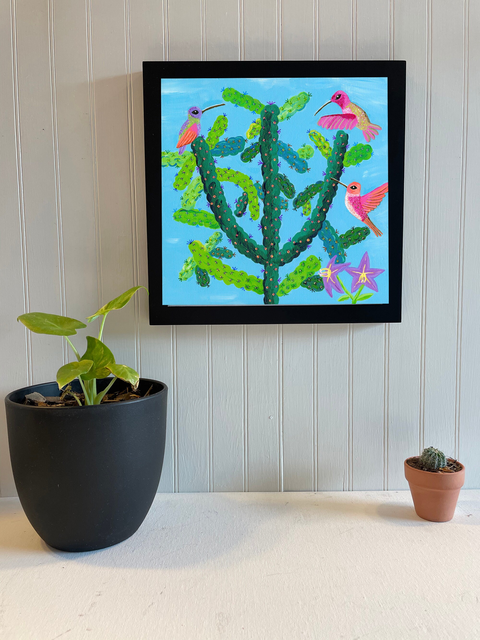 Cholla Cactus and Hummingbirds Print, Cactus and Birds Painting, Tree ...