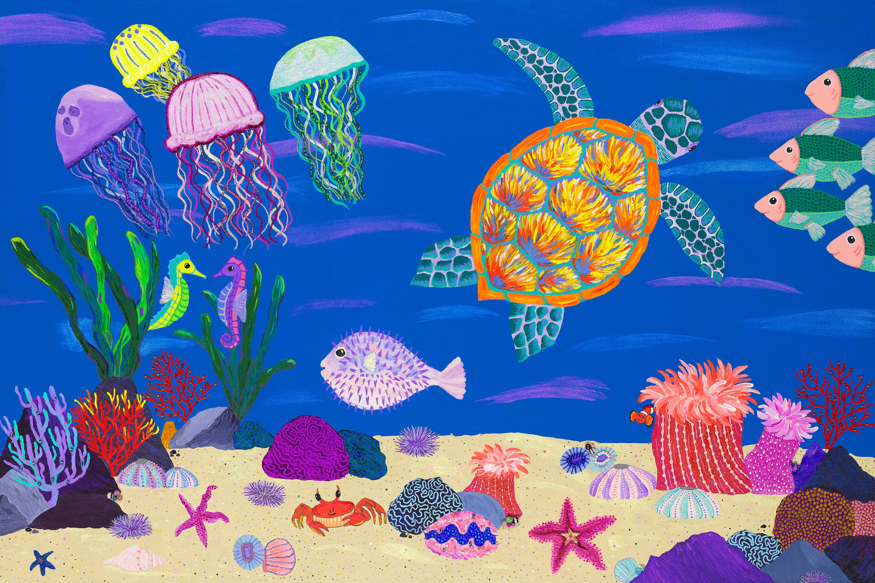Sea Life Print, Ocean Creatures, Sea Turtle, Jelly Fish, Sea Horses ...