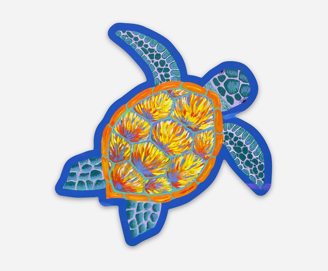 Sea Turtle Sticker, Whimsical Sea Turtle, Sea Turtle Decal, Sea Life ...