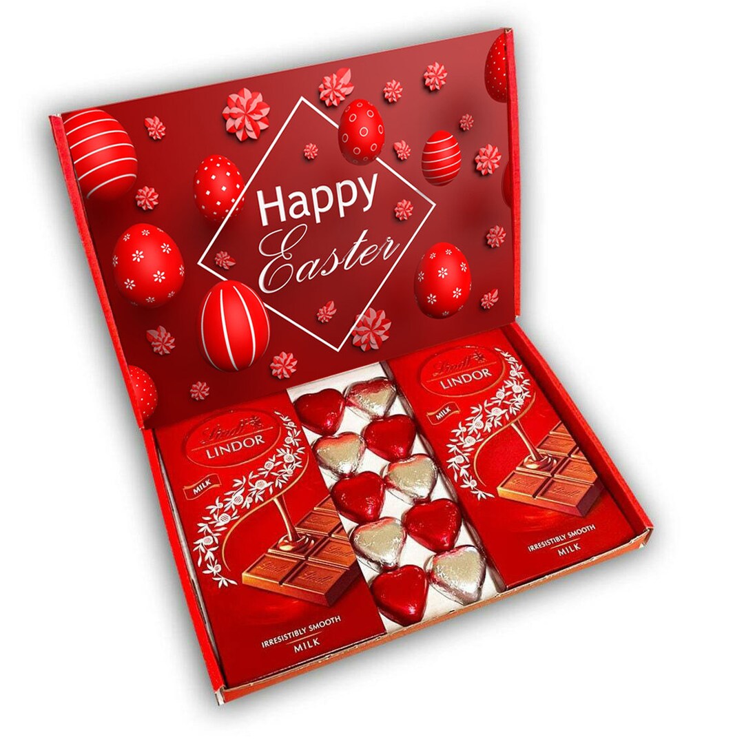 Lindt Lindor Luxury Milk Chocolate Bars Red & Silver Hearts Gift Box ...