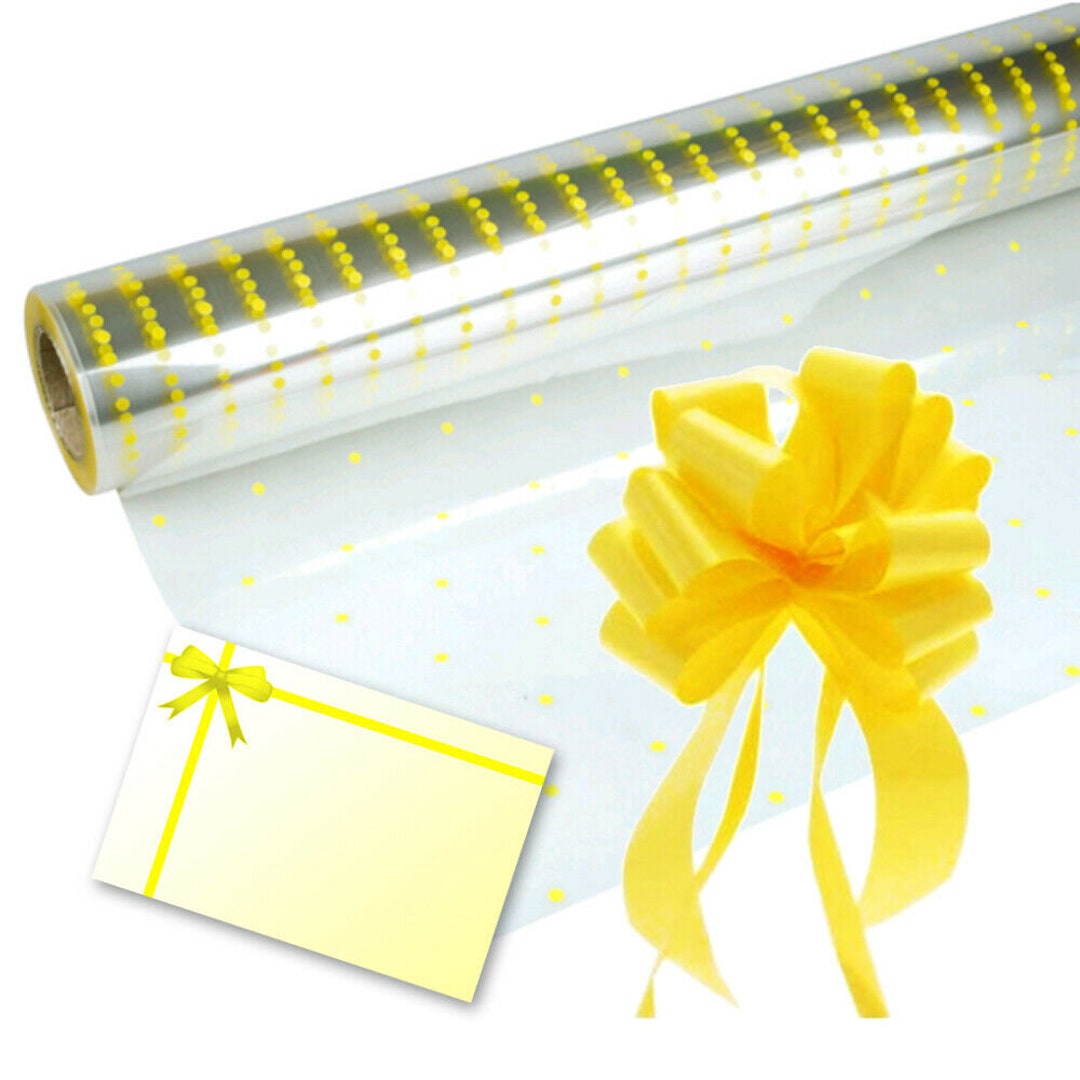 Yellow Dot Cellophane Gift Wrap FOLDED Birthday Flowers Hampers Pull ...