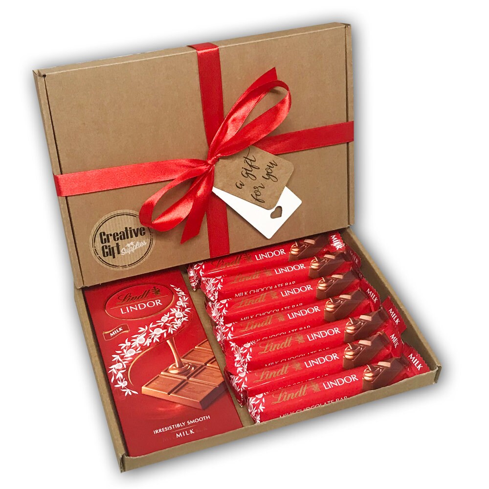 Red Lindt Lindor Luxury Milk Chocolate Bars Gift Box Hamper | Etsy UK