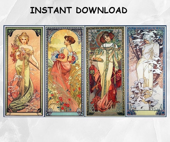 Four Seasons by Alphonse Mucha Cross Stitch Pattern Famous - Etsy