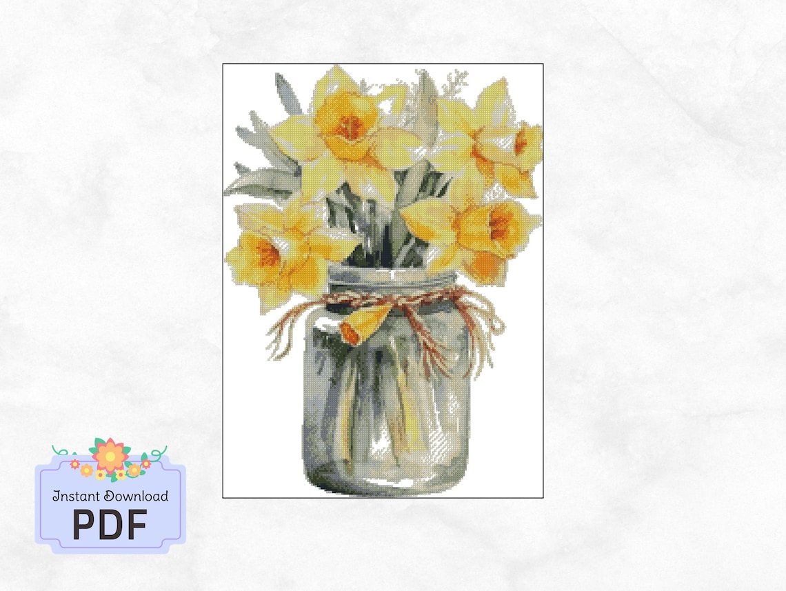 Yellow Daffodils Cross Stitch Pattern , Watercolor X Stitch Chart ...