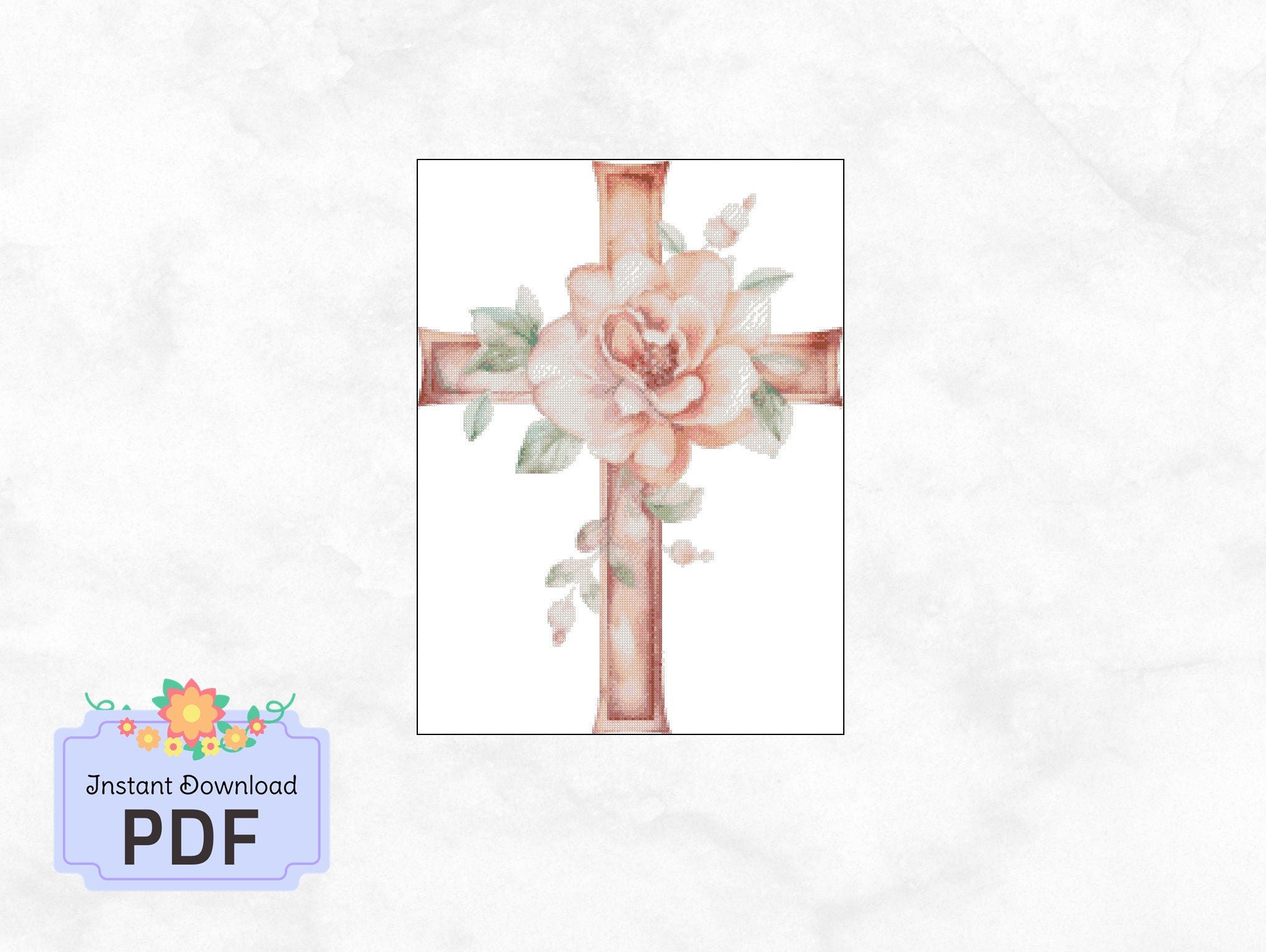 Cross With Flower Cross Stitch Pattern , Pdf , X Stitch Chart , Water ...
