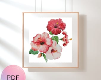 Pink Hibiscus Cross Stitch Pattern, Pdf ,instant Download , Floral X ...