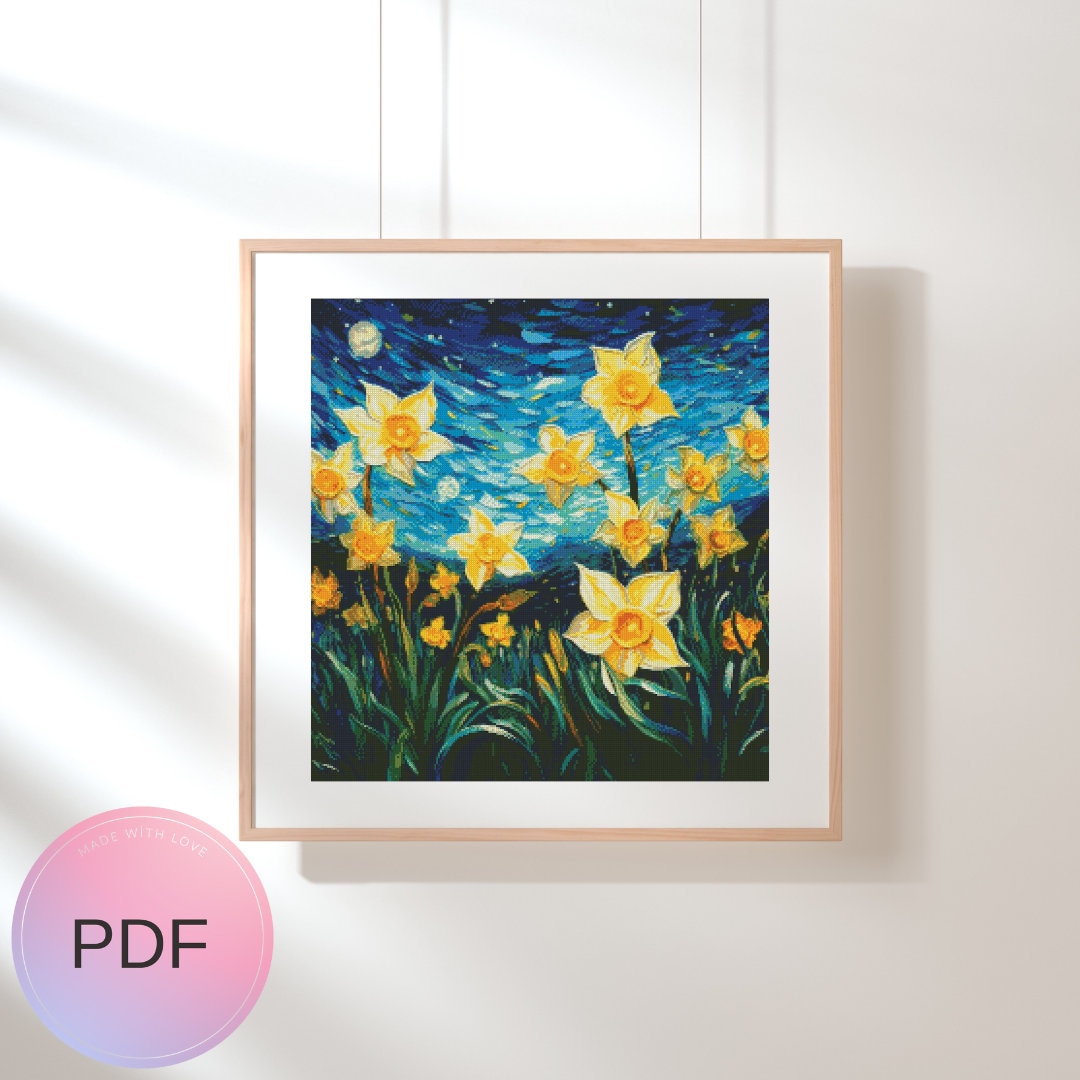 Van Gogh Style Daffodils Cross Stitch Pattern , X Stitch Chart ...