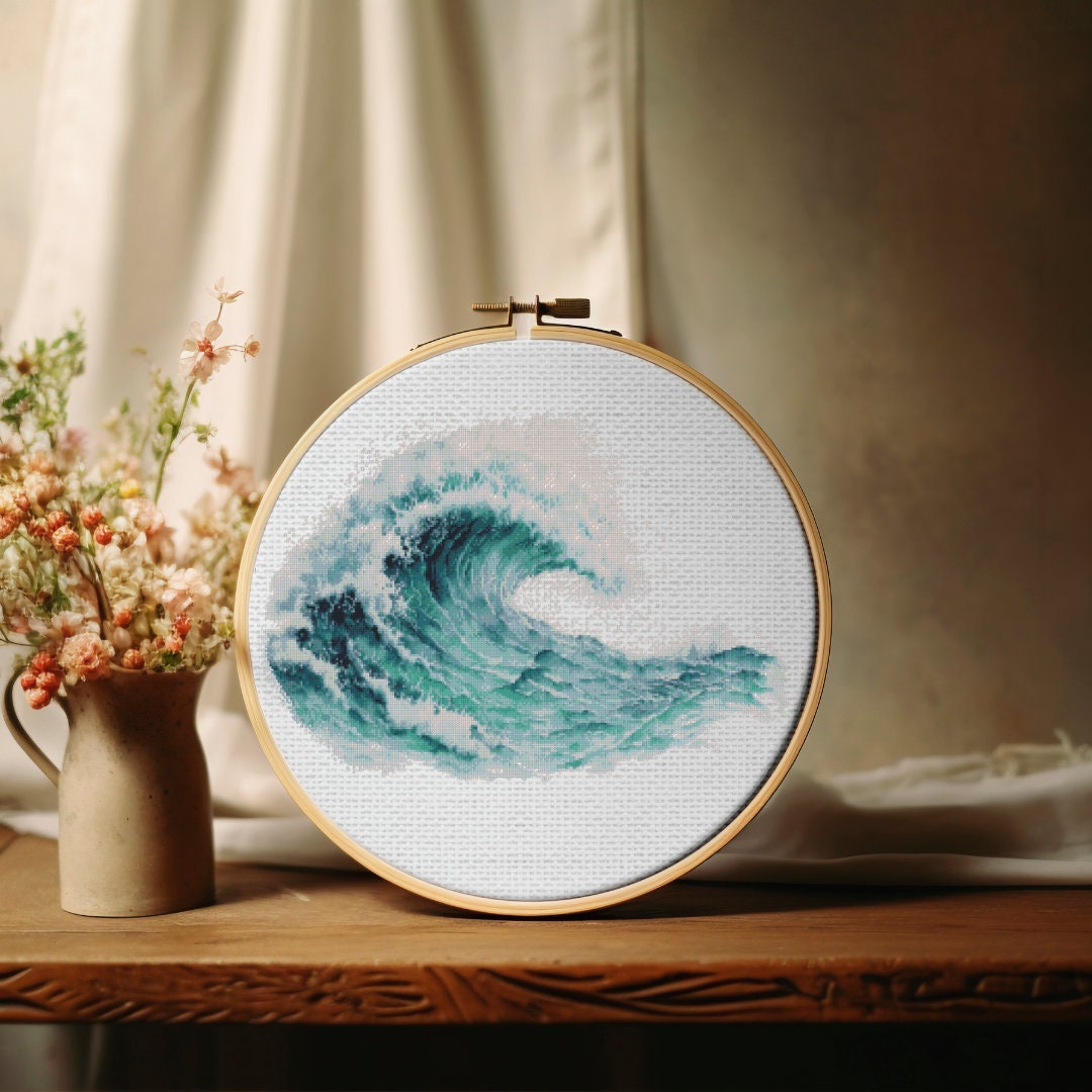 Wave Cross Stitch Pattern , Watercolor X Stitch Chart , Instant ...